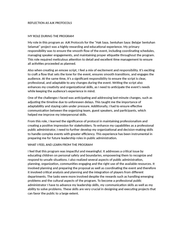 Reflection As Ajk Protocols | PDF | Leadership | Communication