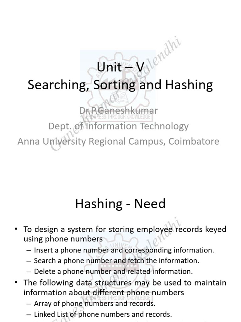 Searching, Sorting and Hashing | PDF | Applied Mathematics | Computer Data
