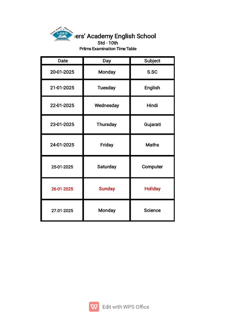 Prelims Examination Time-Table | PDF