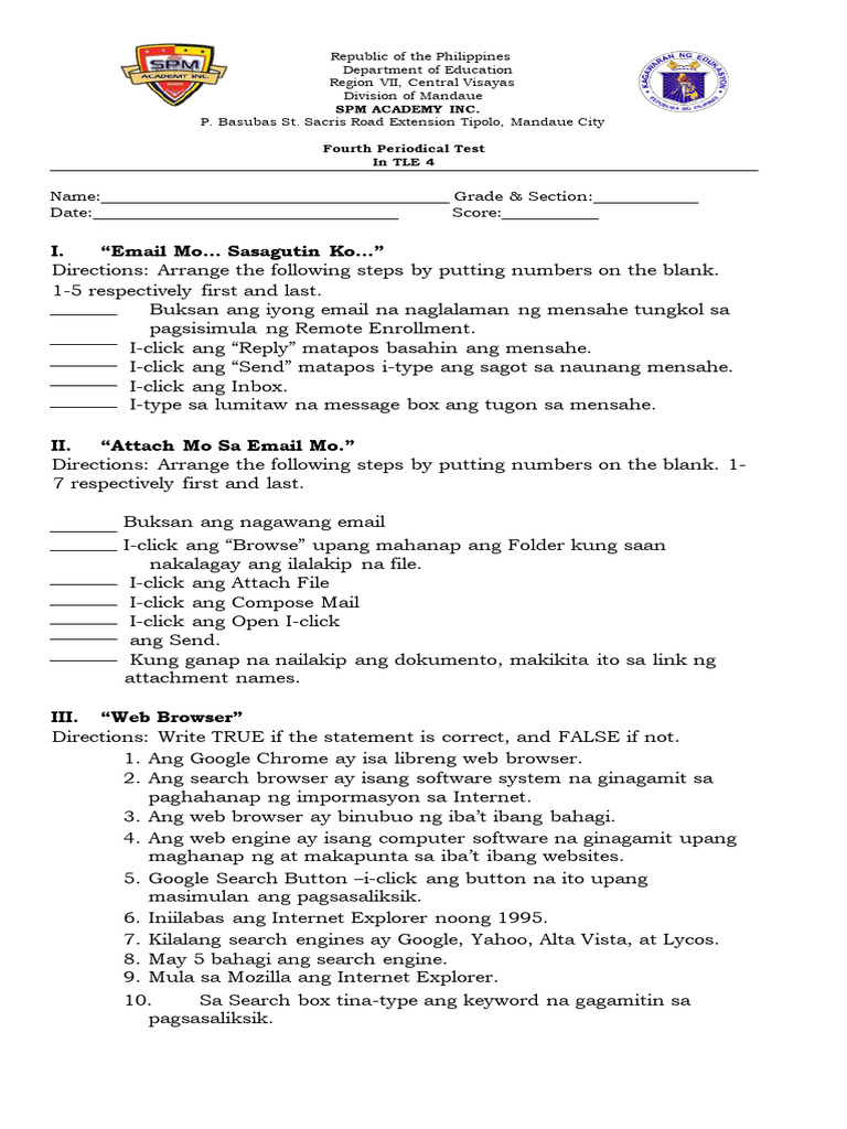 Fourth Periodical Test in TLE | PDF