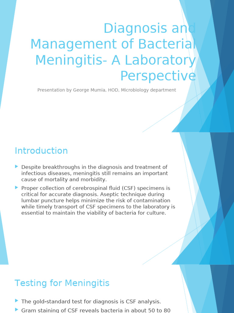 Diagnosis and Management of Bacterial Meningitis - A Laboratory ...