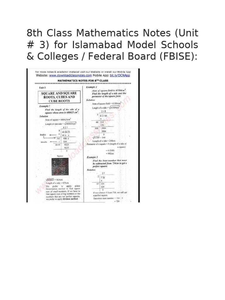 8th Class Mathematics Notes Unit 3 | PDF