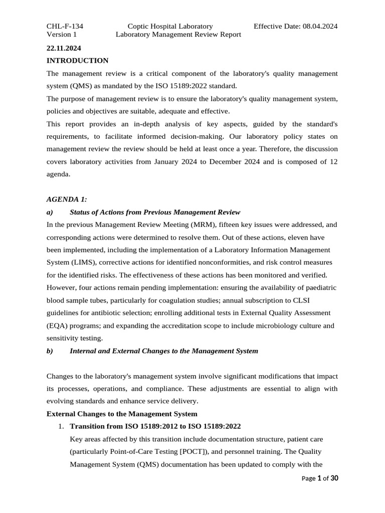 Laboratory Management Review Report 2024 | PDF | Blood Transfusion ...