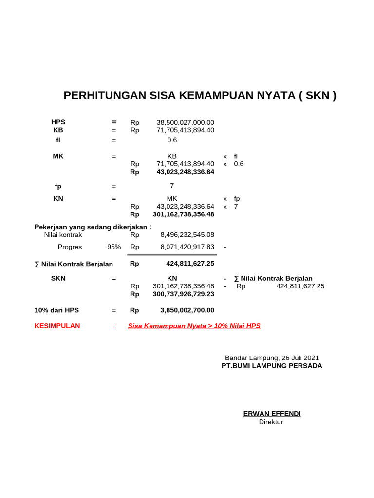 Perhitungan SKN PT BLP | PDF