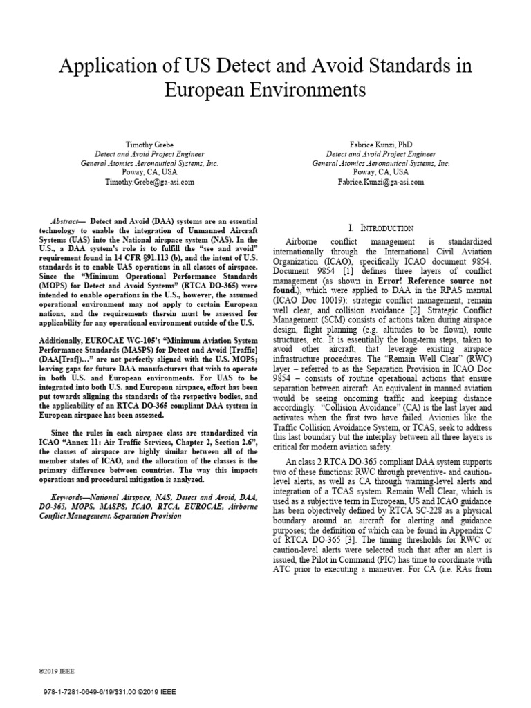 Application of US Detect and Avoid Standards in European Environments | PDF | Air Traffic ...