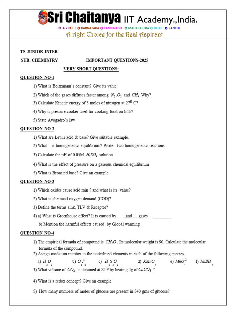 TS JR Chemistry Imp Questions | PDF | Molecules | Methyl Group