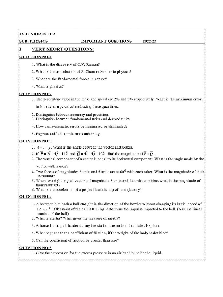 TS - JR - Physics Imp - Questions | PDF