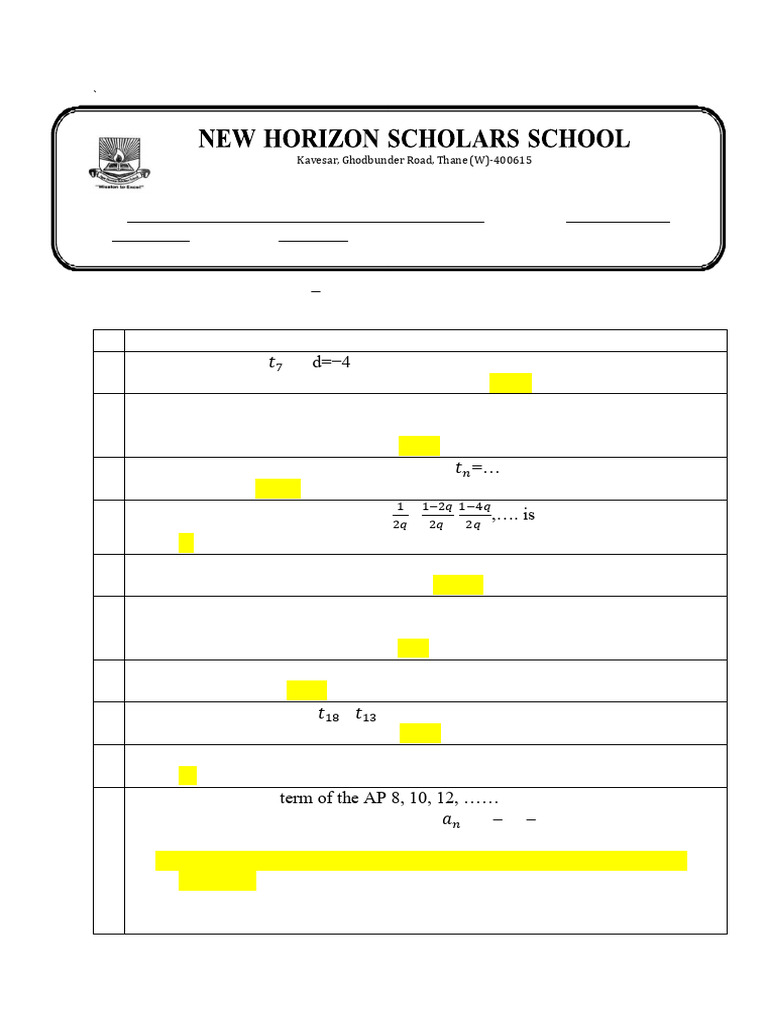 Class 11 Arithmetic Progression Worksheet | PDF | Interest | Mathematics