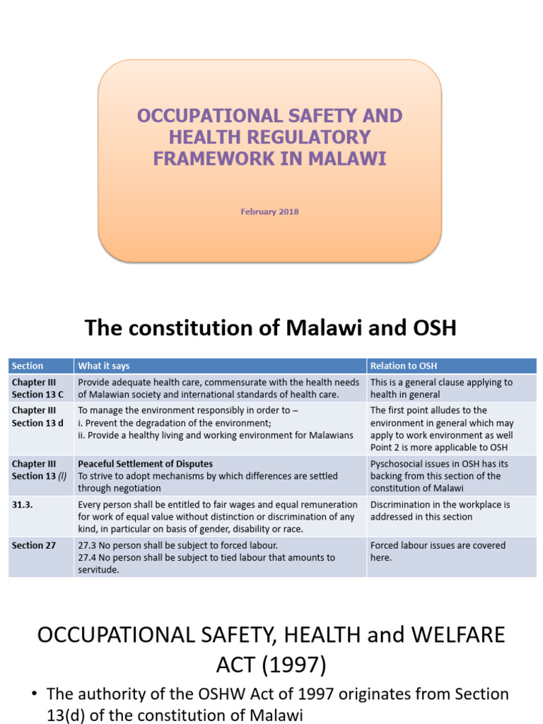 2-Ohs and Health Regulatory Framework in Malawi | PDF | Occupational ...