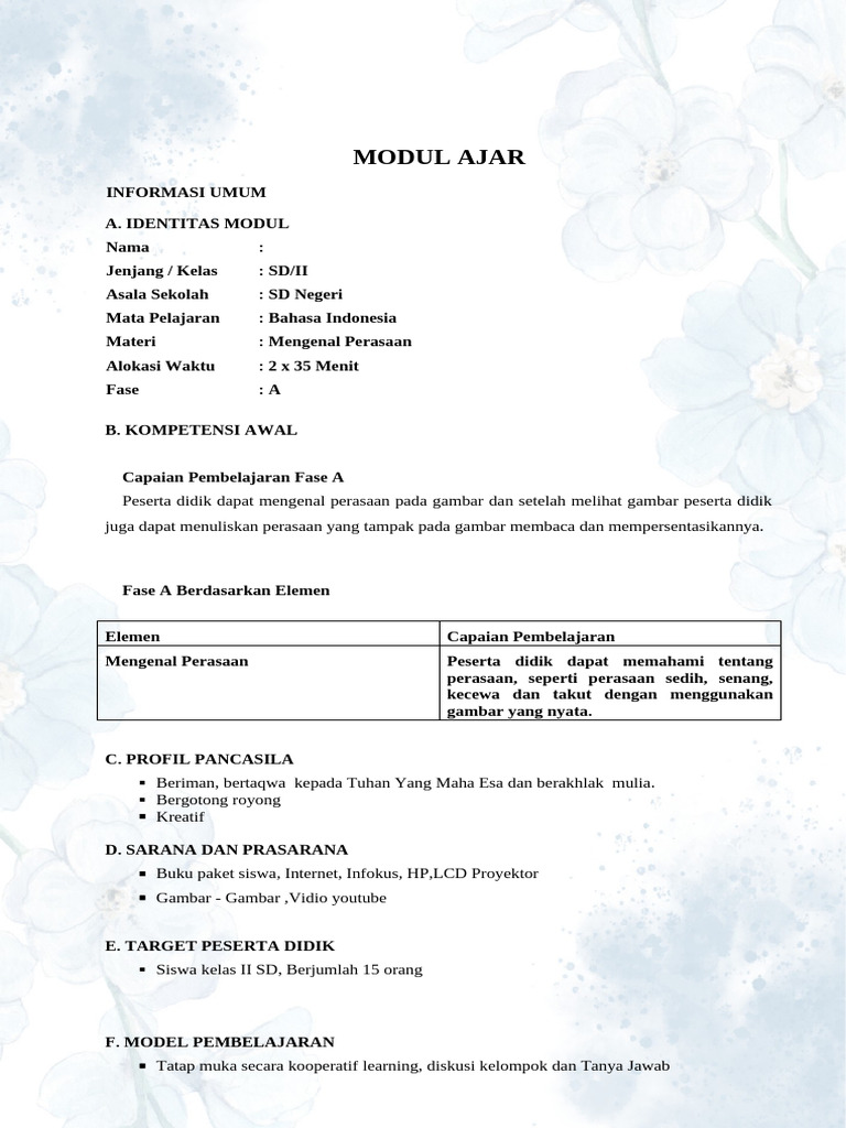 Modul Ajar Mengenal Perasaan KLS 2 | PDF