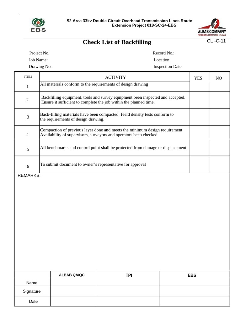 Backfilling Checklist | PDF