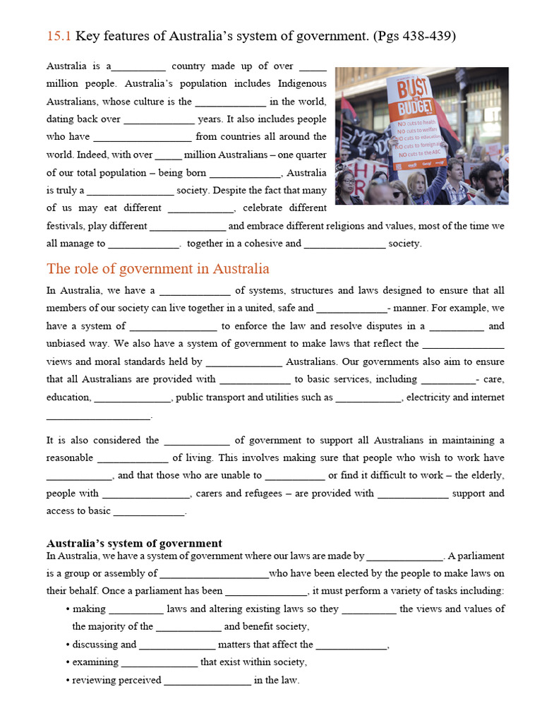 Key Features of Australia's System of Government. (Pgs 438-439) | PDF ...