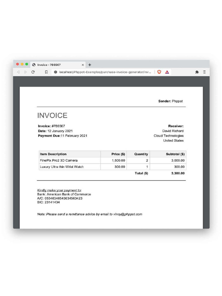 Ecommerce Purchase Invoice PDF Output | PDF