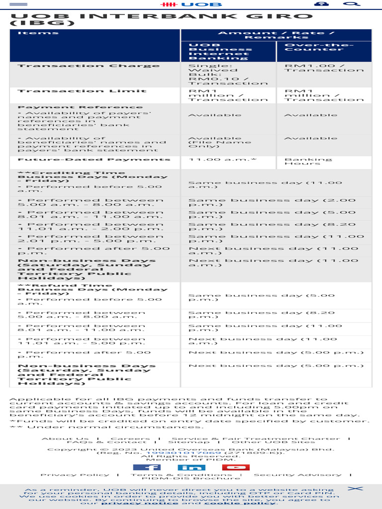 UOB Interbank GIRO (IBG) UOB Malaysia | PDF | Banking | Financial Services