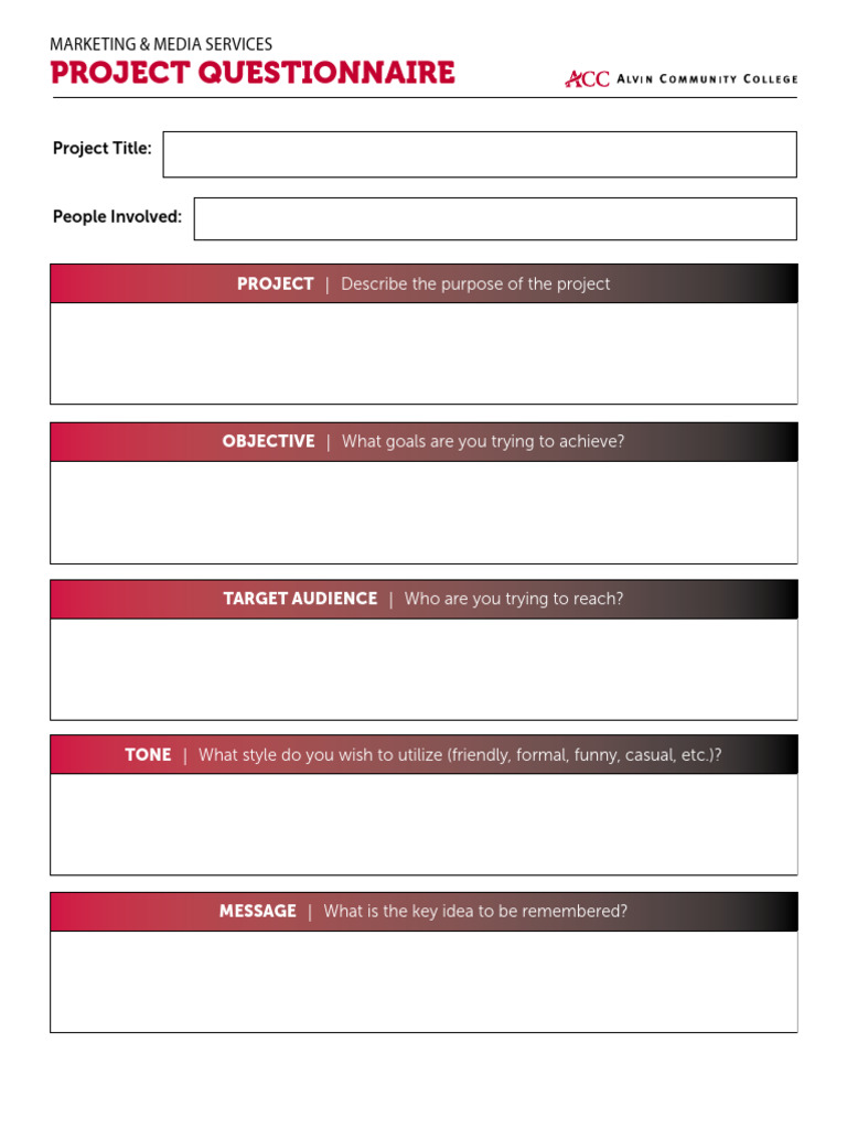 Marketing Project Questionnaire | PDF
