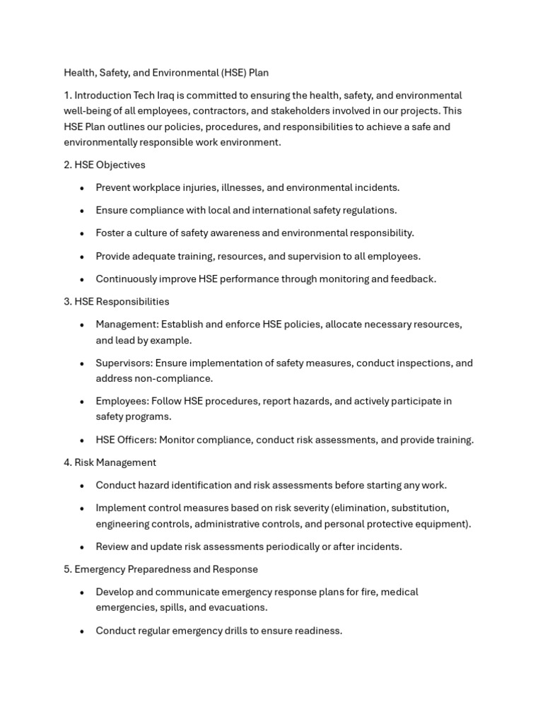 HSE Plan for Workplace Safety and Environment | PDF | Occupational ...