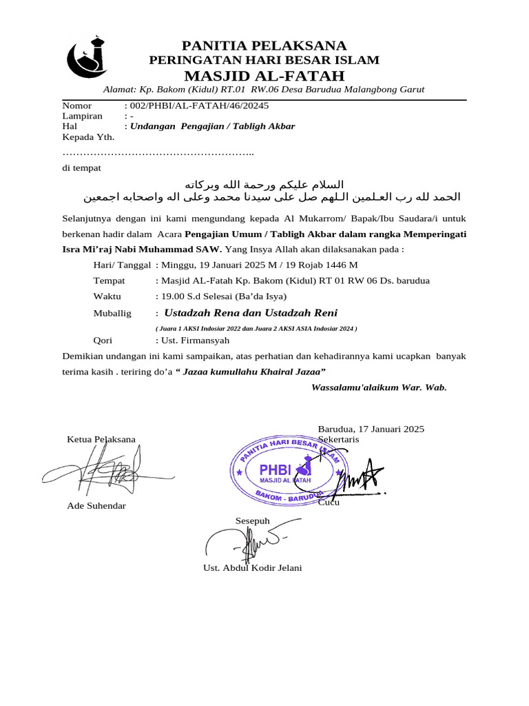 Surat Undangan ISRA MI'RAJ | PDF