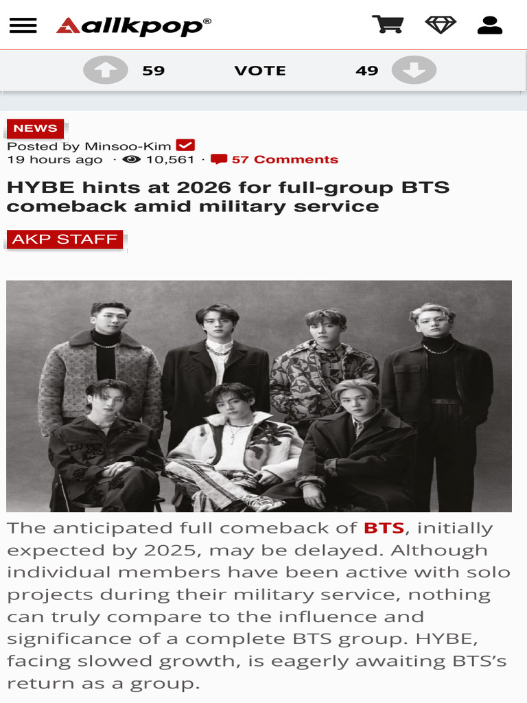 HYBE Hints at 2026 For Full-Group BTS Comeback Amid Military Service Allkpop | PDF