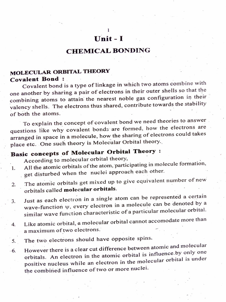 Allied Chemistry Unit I | PDF | Molecular Orbital | Chemical Bond