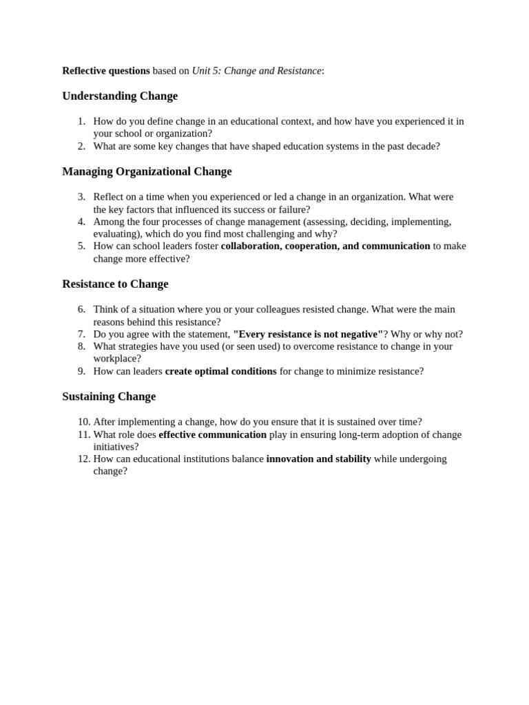 Unit 5-Reflective Questions | PDF