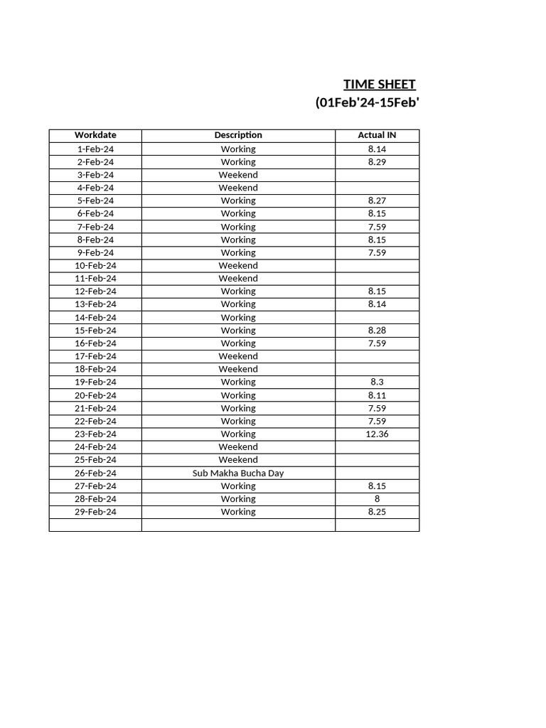 Biweekly Time Sheet: Feb 2024 | PDF