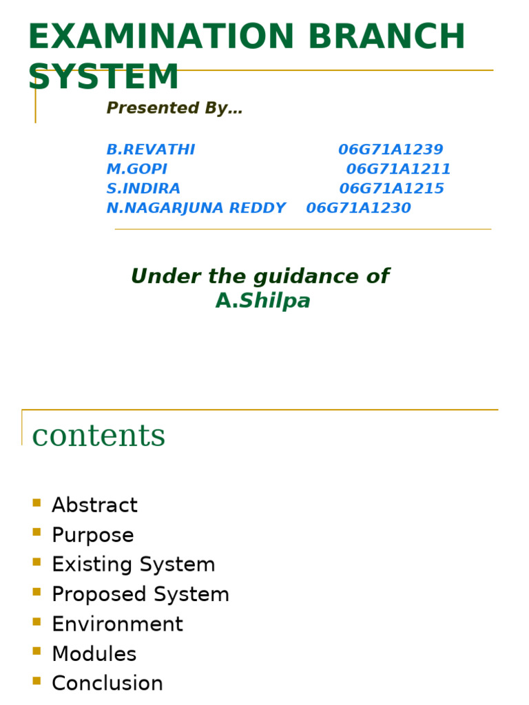 Examination Branch System Presentation | PDF | Microsoft Sql Server ...