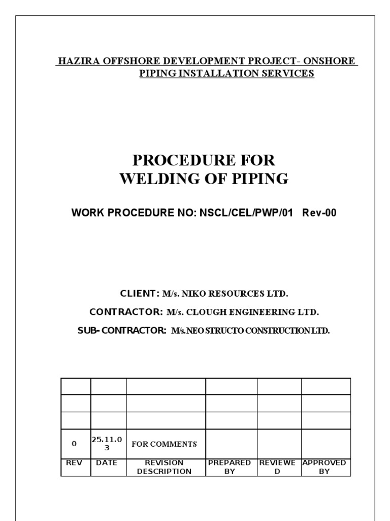 Procedure For Welding of Piping | PDF | Welding | Construction