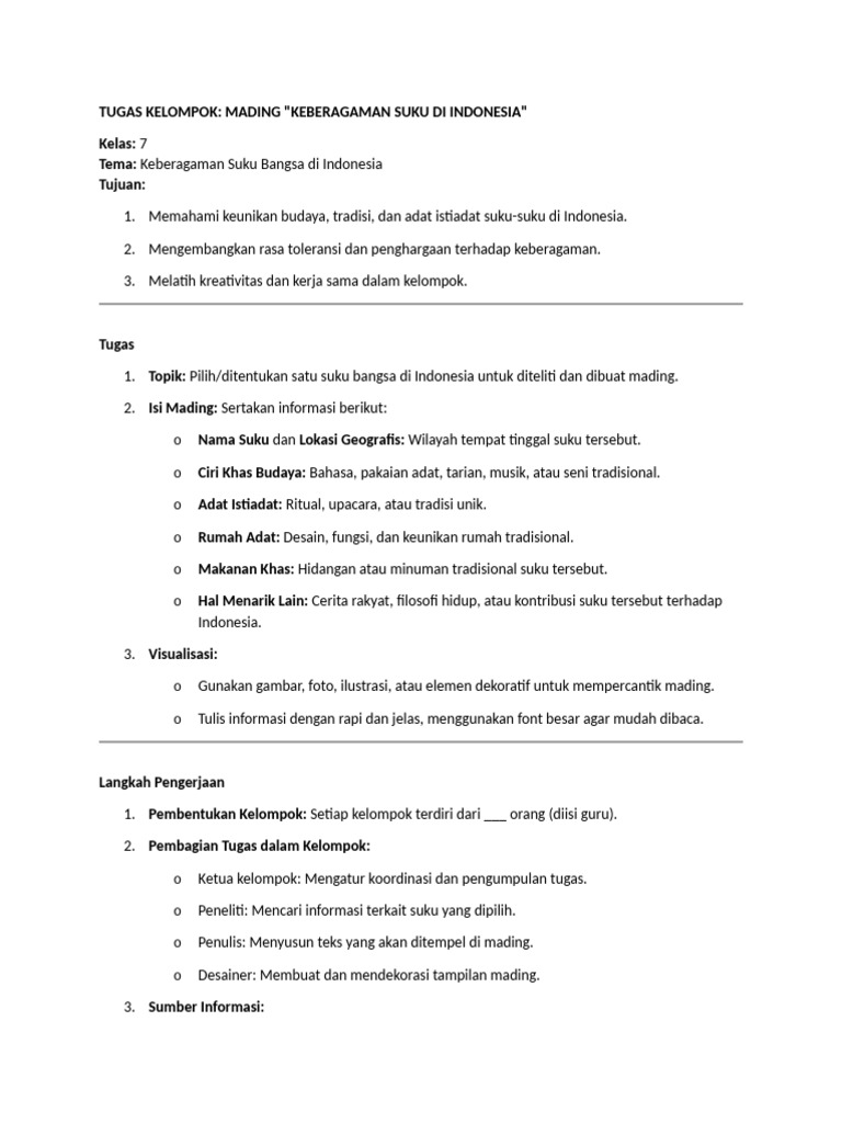 Tugas Kelompok Mading Keberagaman Suku | PDF