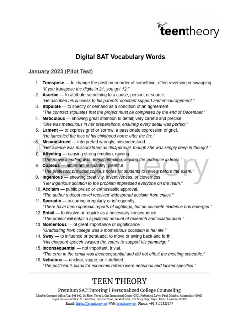 Digital SAT Vocabulary Words Master Document | PDF | Evidence