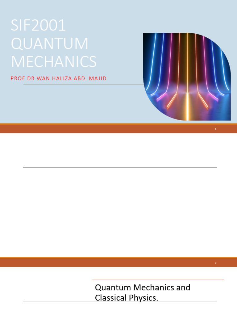 Sif2001 Lecture 1 | PDF | Wave Function | Quantum Mechanics