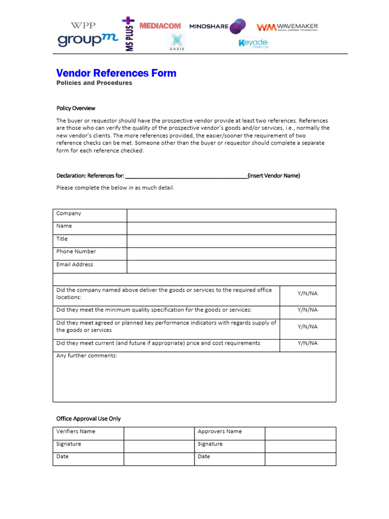 Vendor References Form - GM | PDF