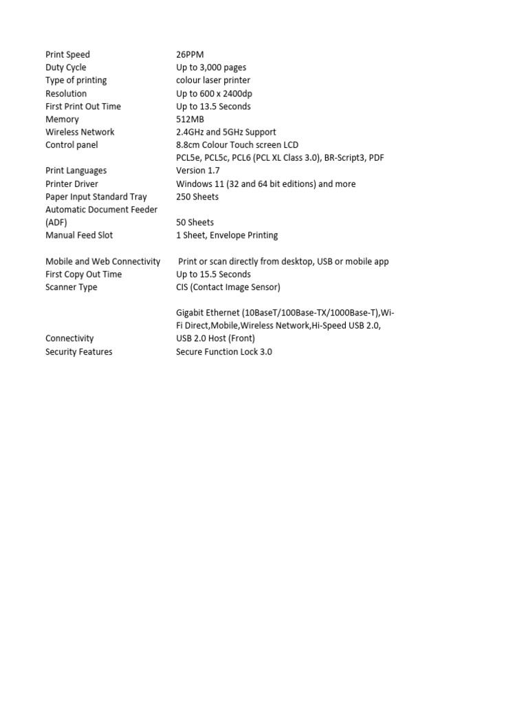 Brother MFC-L3760CDW Printer Specs | PDF