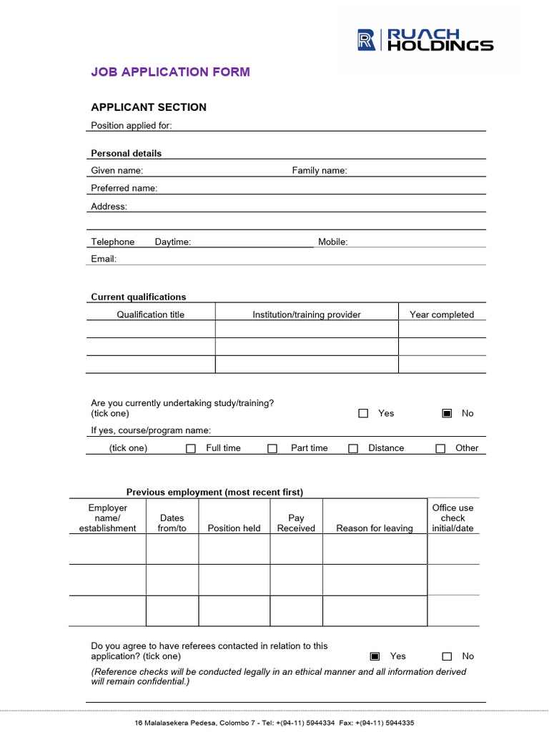 Job Application Form - RuachH | PDF