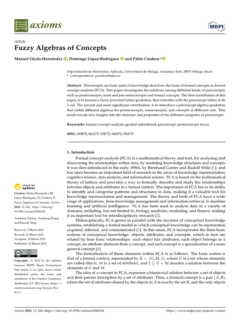 Fuzzy Algebras of Concepts | PDF | Concept | Boolean Algebra
