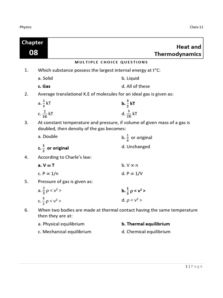 Ch-08: Heat and Thermodynamics - MCQs | PDF | PDF | Gases | Temperature