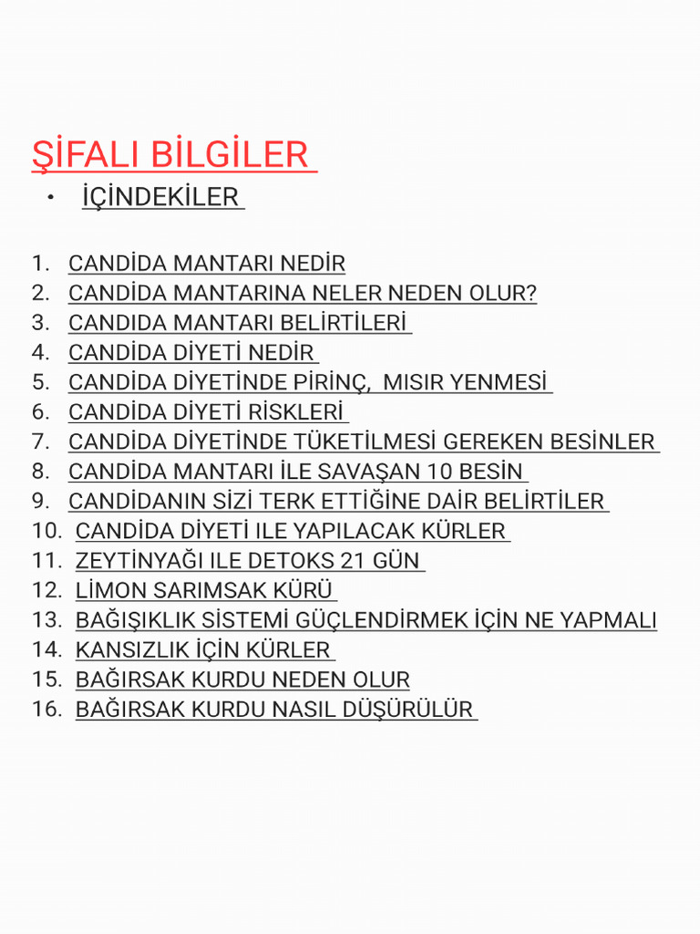 Candida Mantari, Parazit Ve Di̇ğer Şi̇fali Kürler - 240424 - 113436 | PDF