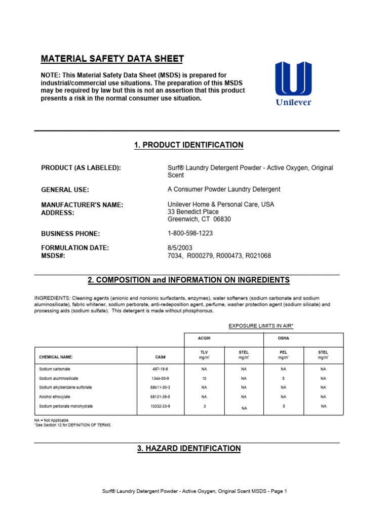 Surf Laundry Powder | PDF | Dangerous Goods | Materials