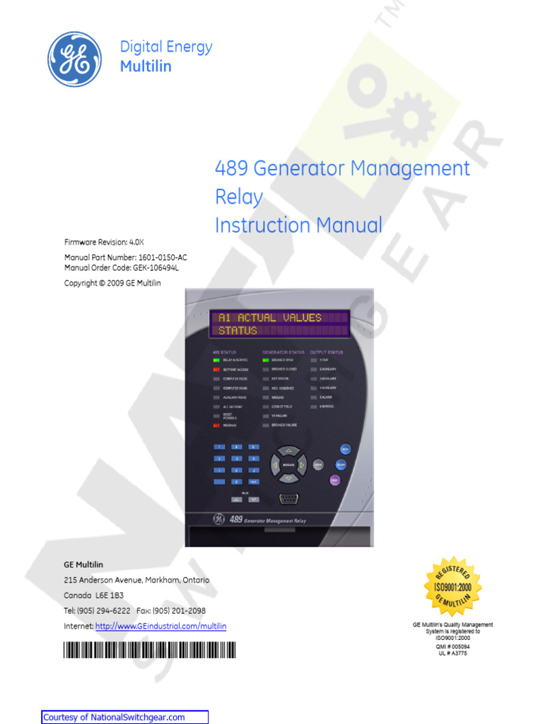 SR 489 Generator Relay | PDF | Electrical Engineering | Electricity
