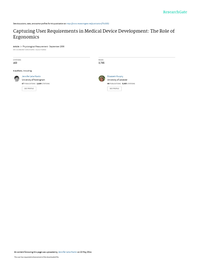 User Requirements in Medical Device Ergonomics | PDF | Usability