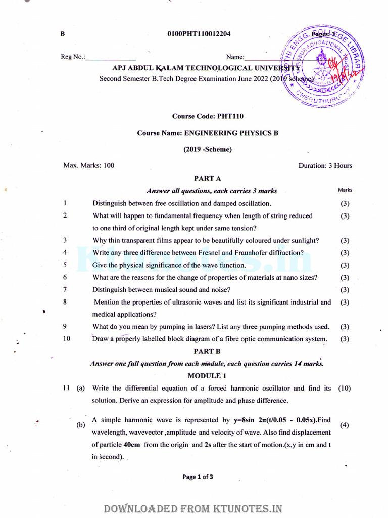 (PHT110) Physics B, June 2022 | PDF | Waves | Wavelength