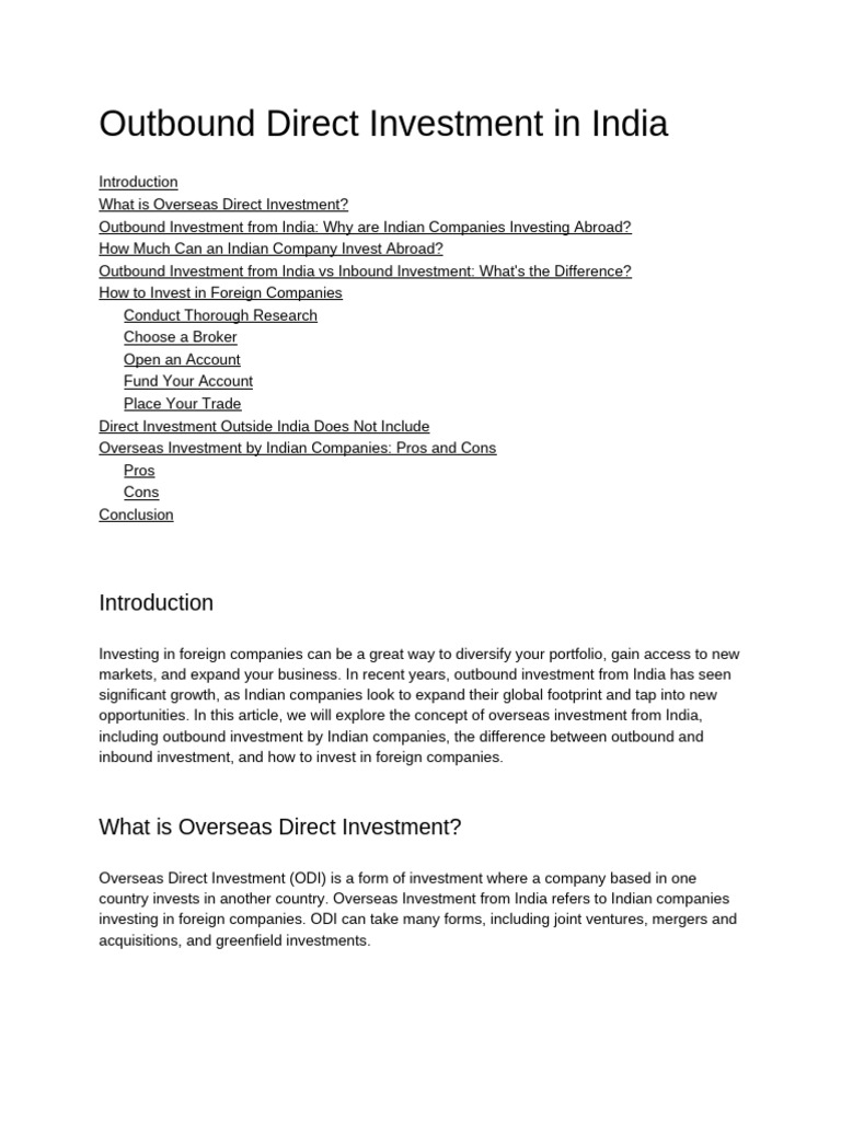 Outbound Direct Investment in India | PDF | Investing | Diversification ...