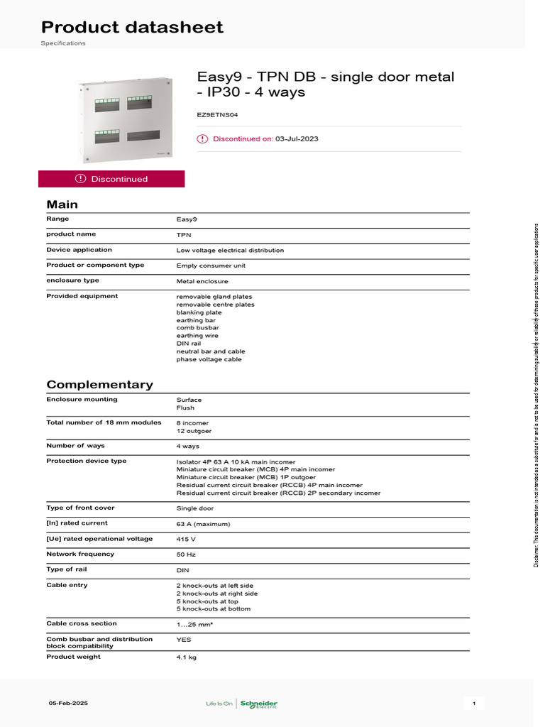 Schneider Electric - Easy9-Enclosures - EZ9ETNS04 | PDF | Manufactured ...