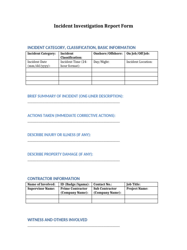Incident Investigation Report Template | PDF