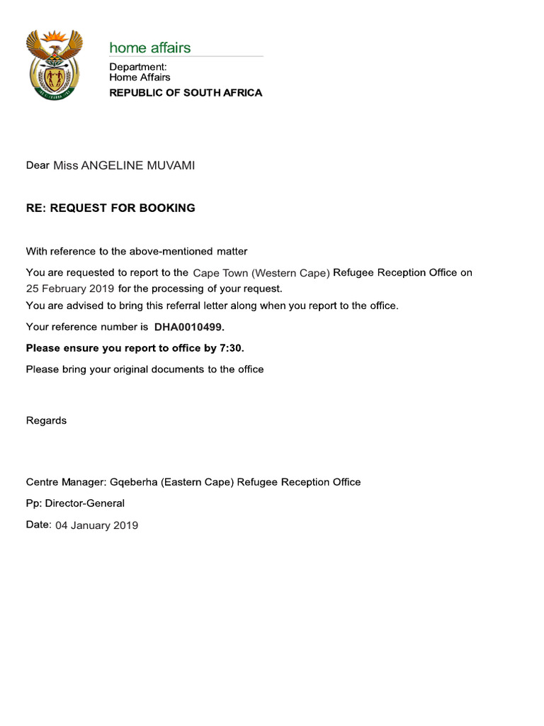 Booking Letter Angeline | PDF