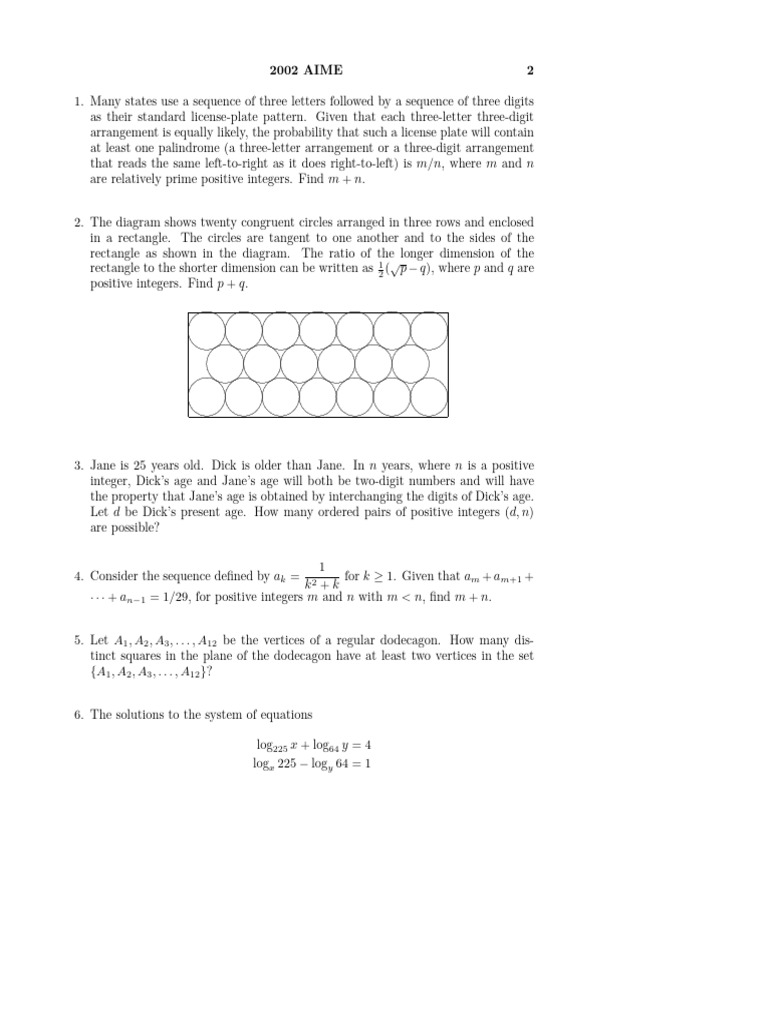 2002 AIME 1 | PDF | Elementary Geometry | Euclidean Geometry