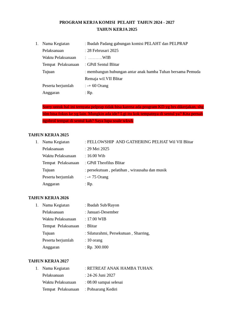 Program Kerja Komisi Pelaht 2025 | PDF