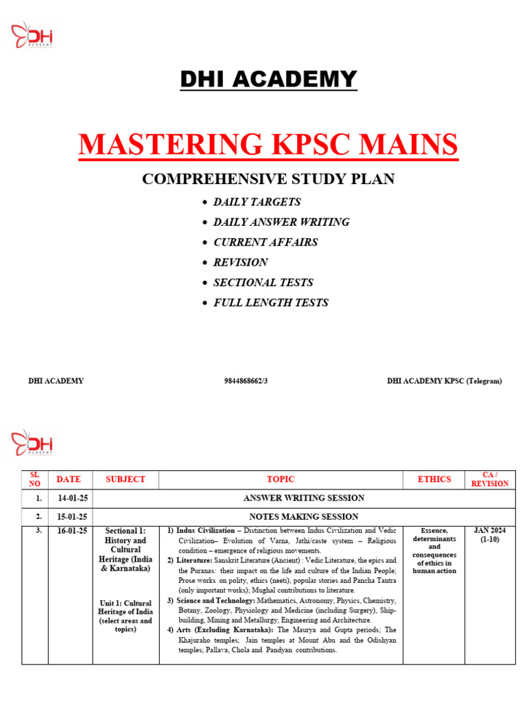 KPSC Mains Study Plan & Schedule | PDF