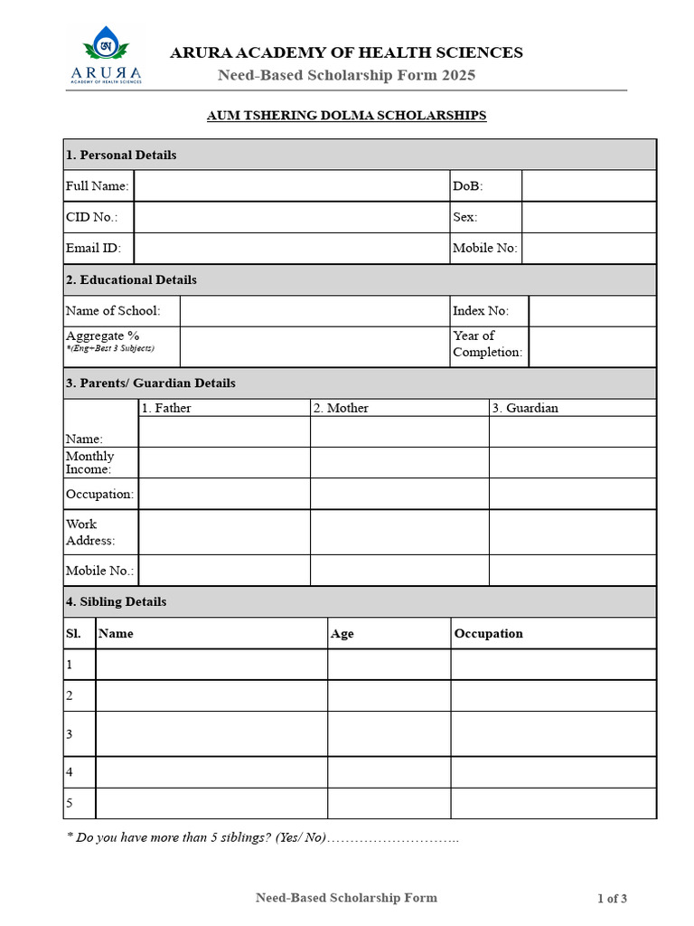 AAHS-Need-Based-Scholarship-Form-2025 | PDF