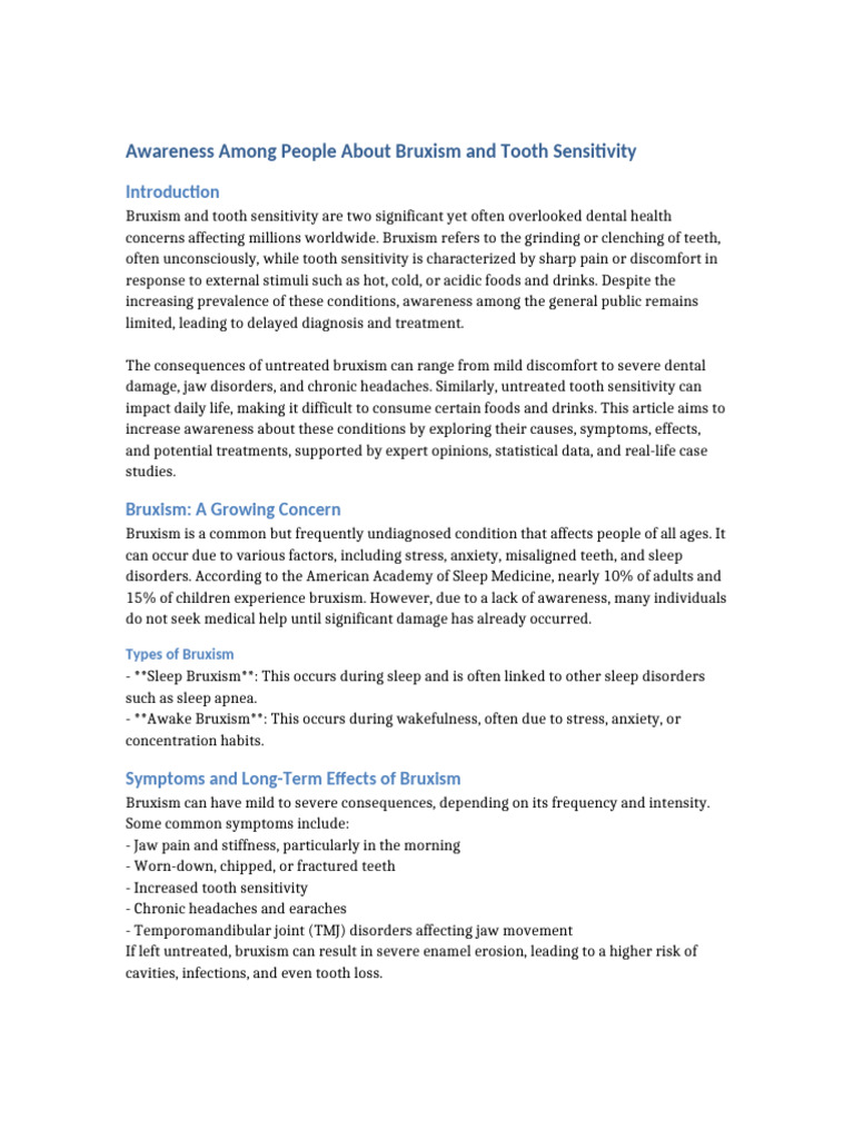 Awareness Bruxism Tooth Sensitivity Expanded | PDF | Tooth Enamel ...