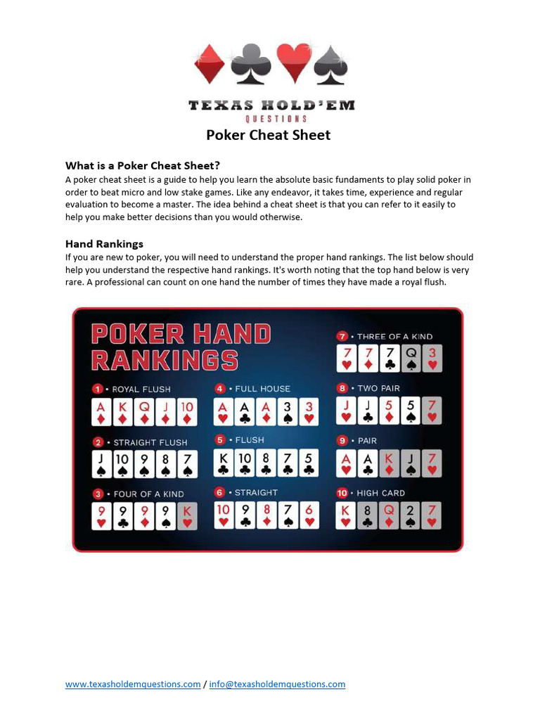 Texas Hold'em Cheat Sheet for Beginners | PDF | Poker | Texas Hold 'Em
